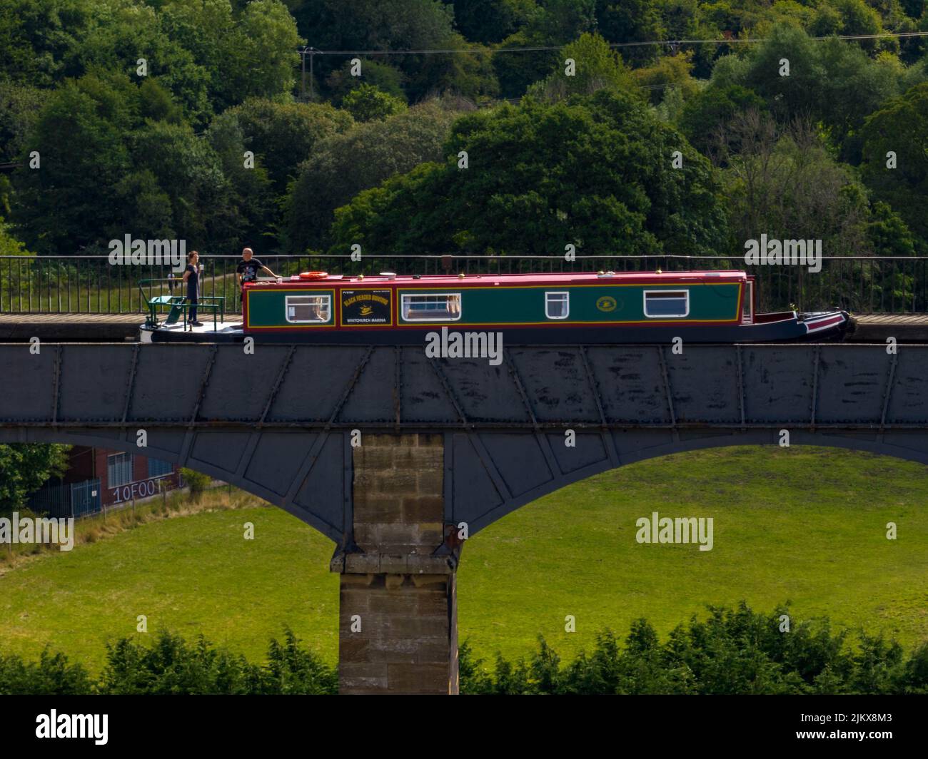 Canal Boats Crossing Pontcysyllte Aqueduct aerial view at a very busy ...