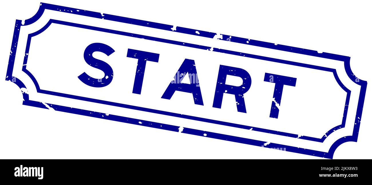 Grunge blue start word rubber seal stamp on white background Stock ...