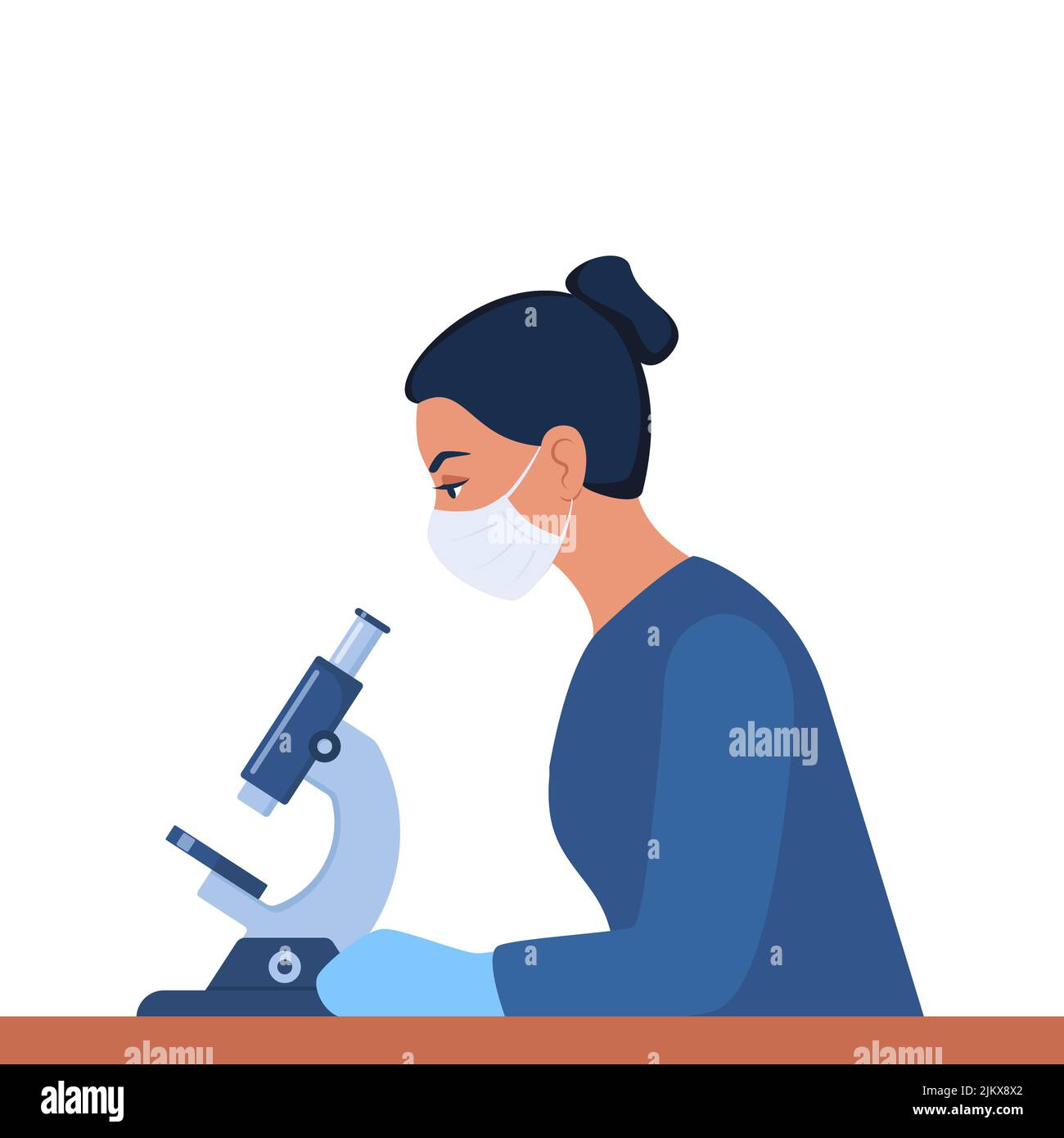 Woman scientist is looking through a microscope. Chemistry laboratory ...