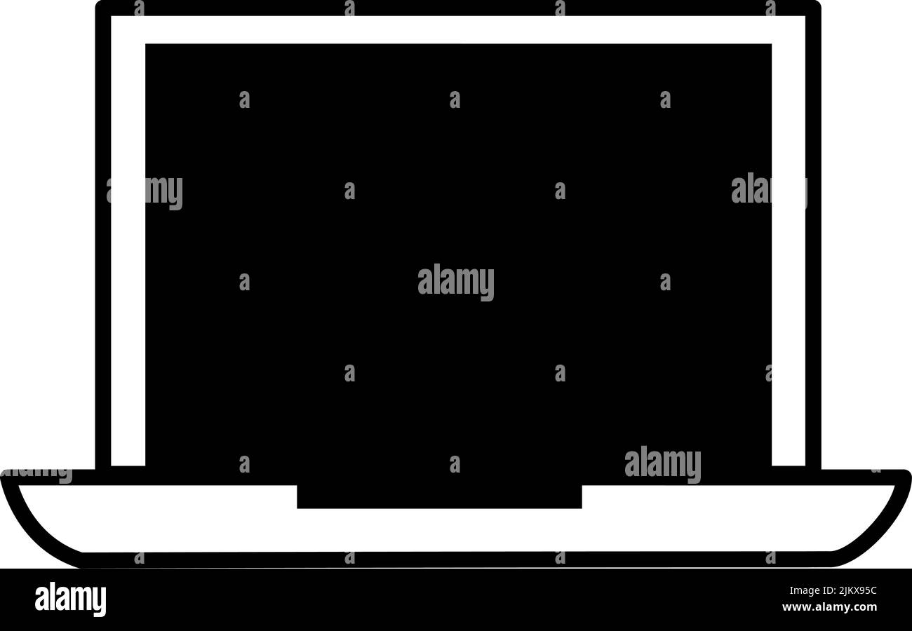A big laptop icon with a black screen isolated on a white background ...