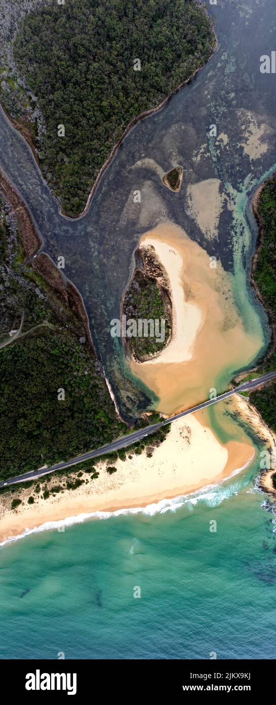 A vertical panoramic view of a lagoon from a bird's eye view Stock ...