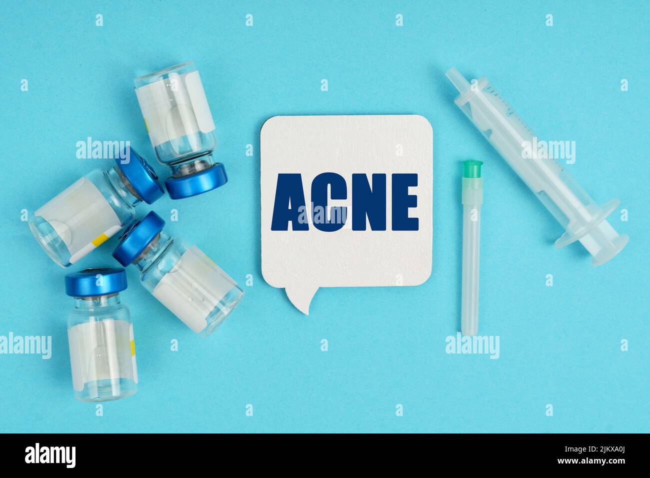 Medicine and health concept. On the table is a syringe, an injection ...