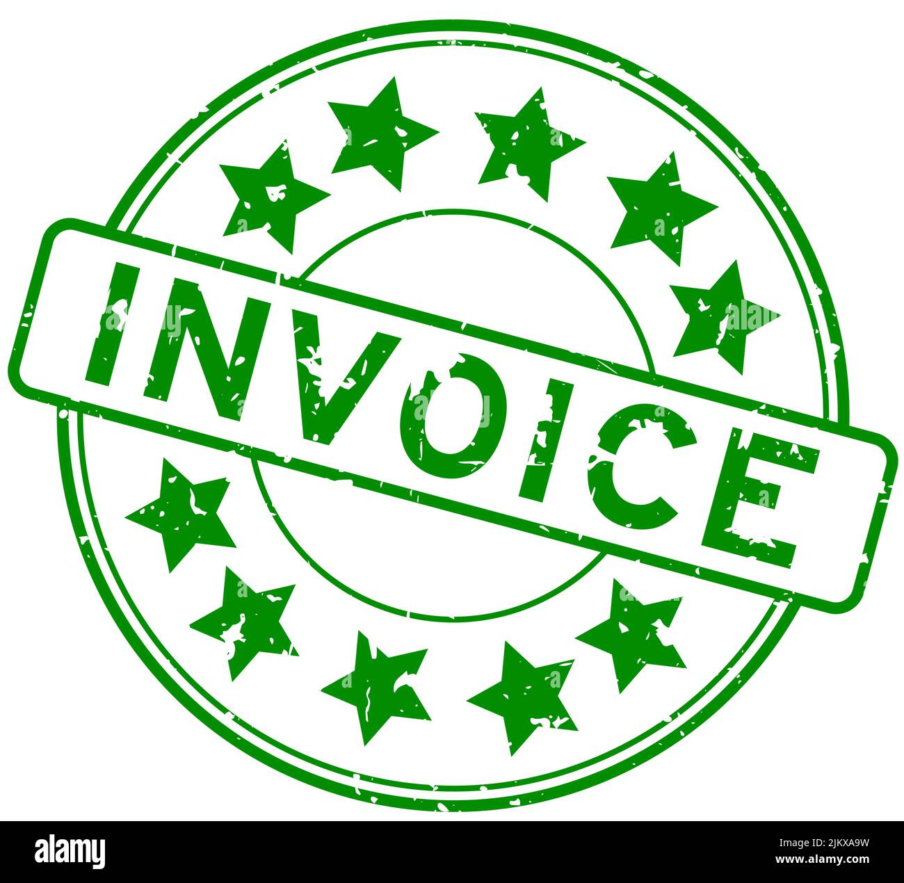 Grunge green invoice word with star icon round rubber seal stamp on ...