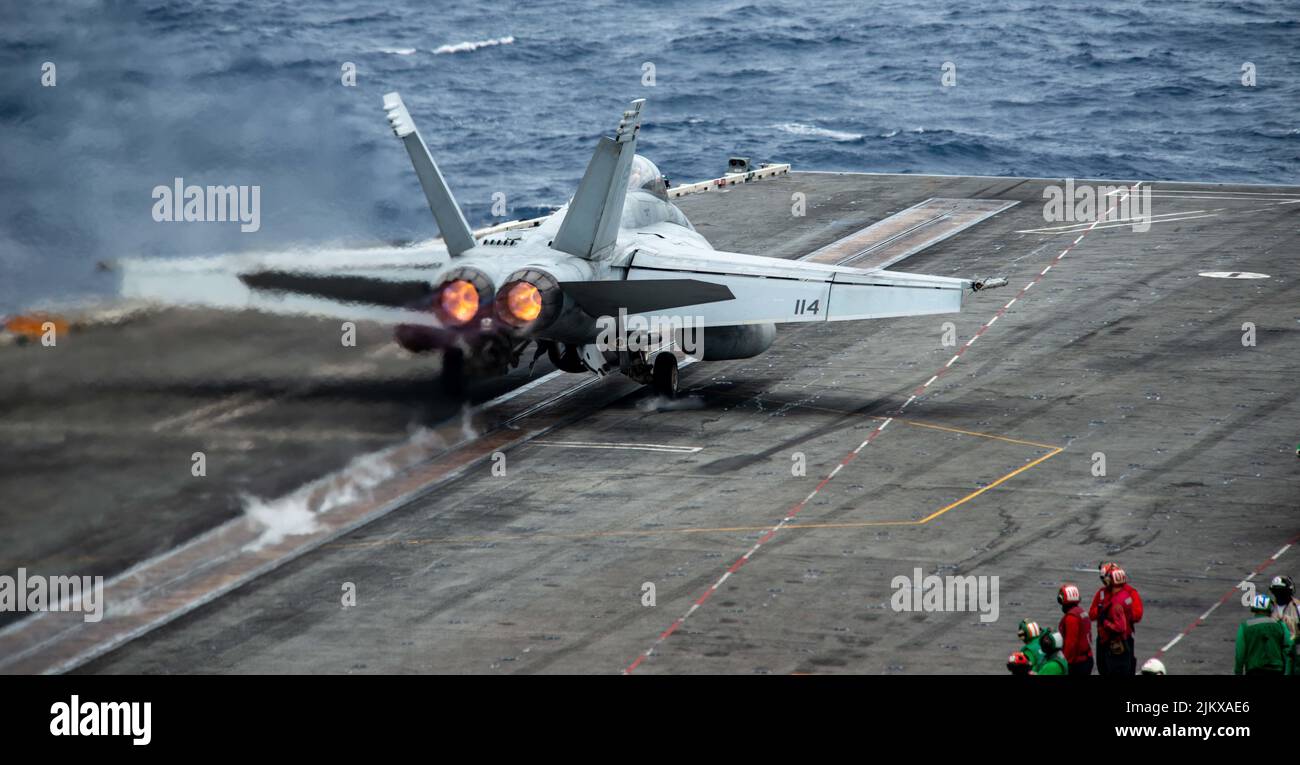 South China Sea. 13th July, 2022. An F/A-18F Super Hornet attached to ...