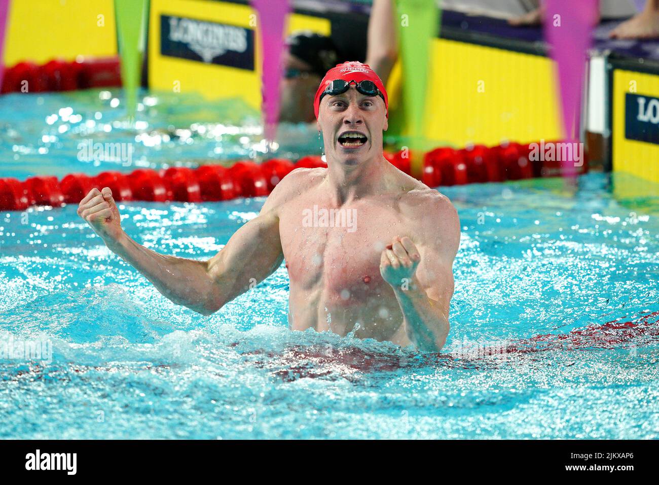 England's Tom Dean celebrates after winning the Men's 4 x 100m Medley ...