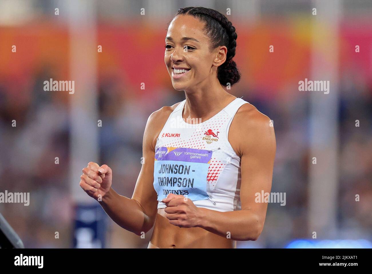 Katerina Johnson-Thompson celebrates her gold medal in the Heptathlon ...
