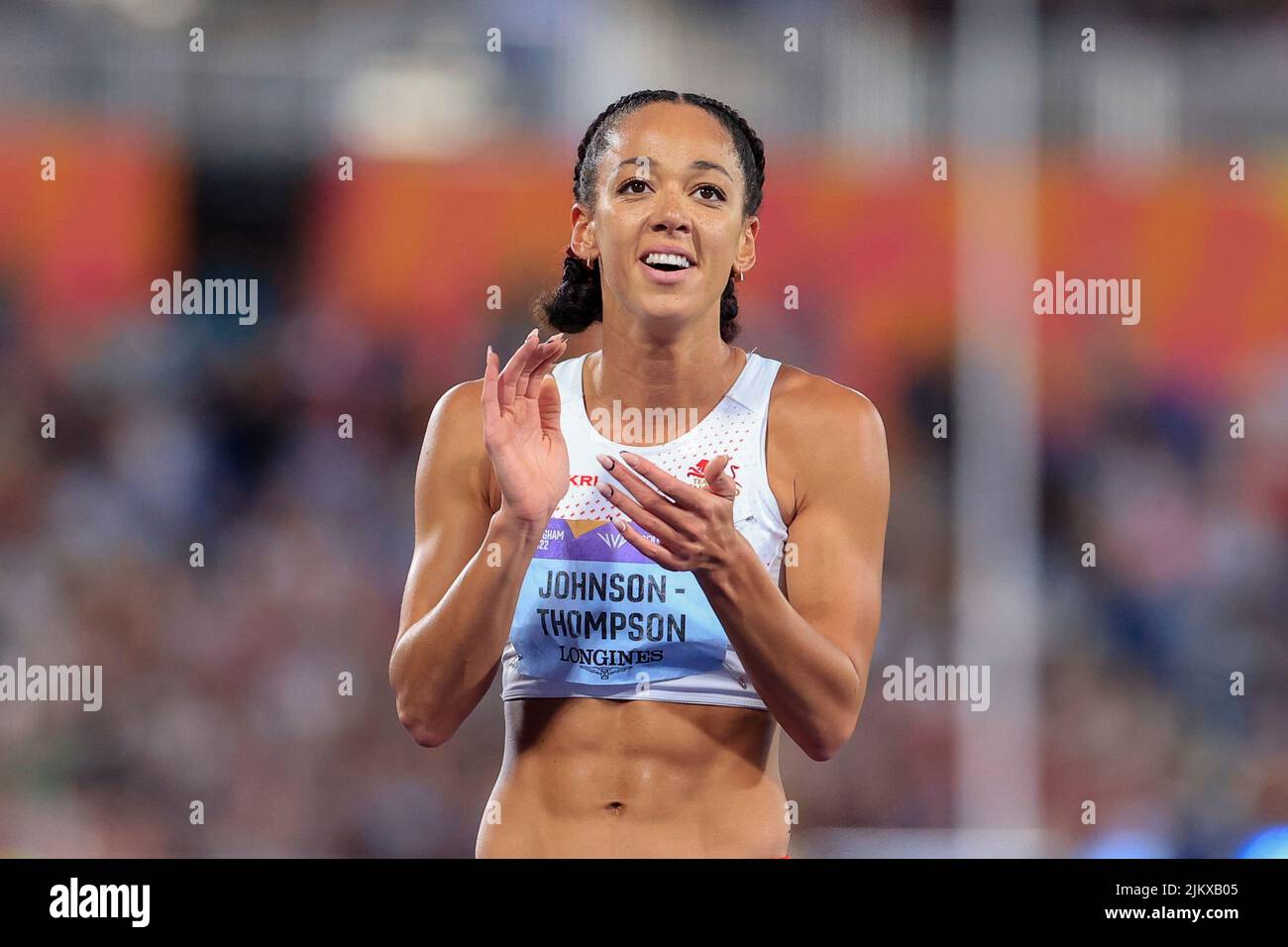 Katerina Johnson-Thompson celebrates her gold medal in the Heptathlon ...