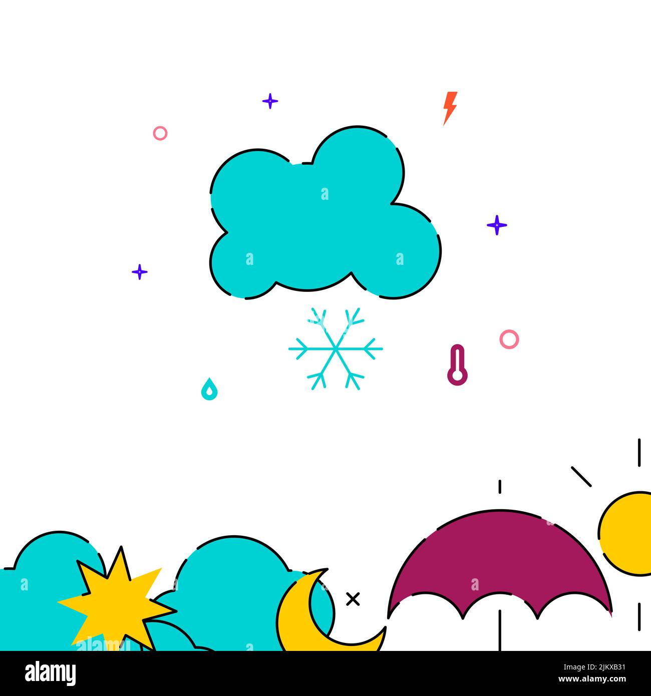 Snowing weather filled line vector icon, simple illustration, weather ...