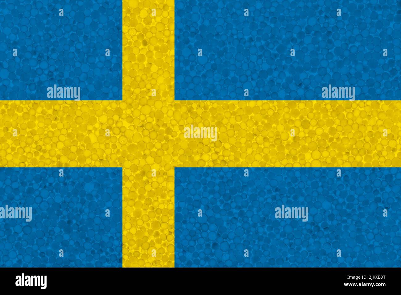 Sweden flag on styrofoam texture. national flag painted on the surface ...