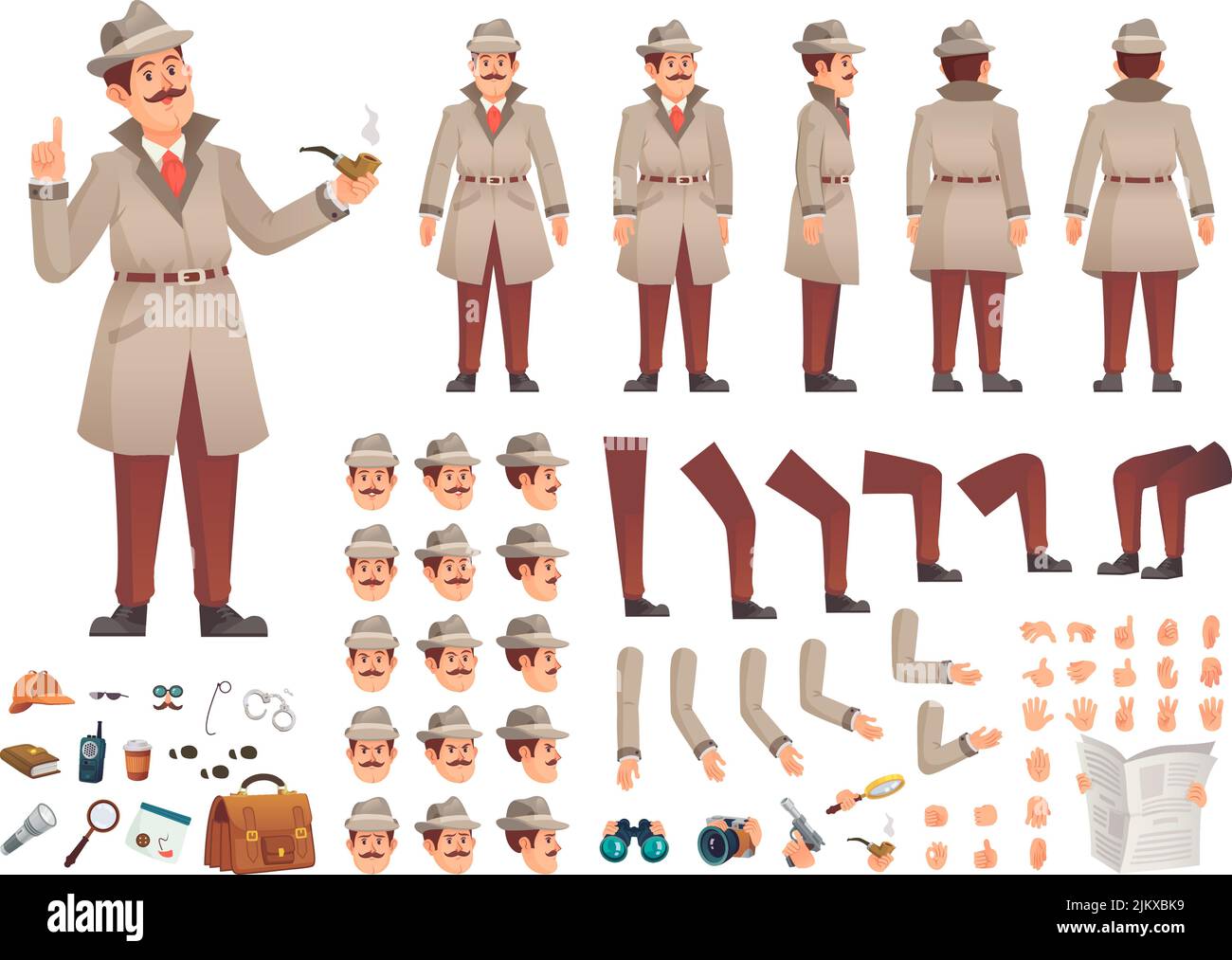 Detective character animation. Investigator cartoon characters creation ...
