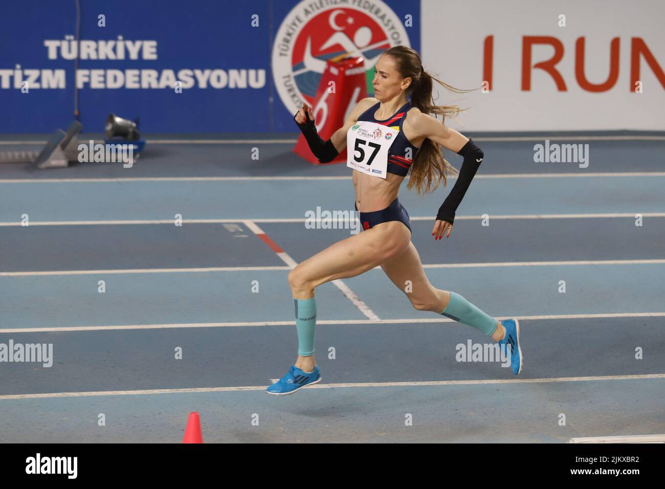 ISTANBUL, TURKEY - MARCH 05, 2022: Mirela Lavric running during Balkan Athletics Indoor ...