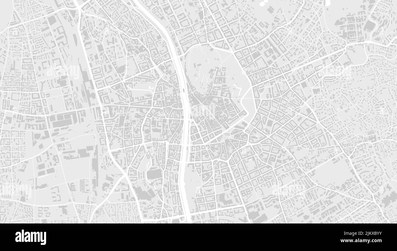 White and light grey Graz City area vector background map, roads and ...