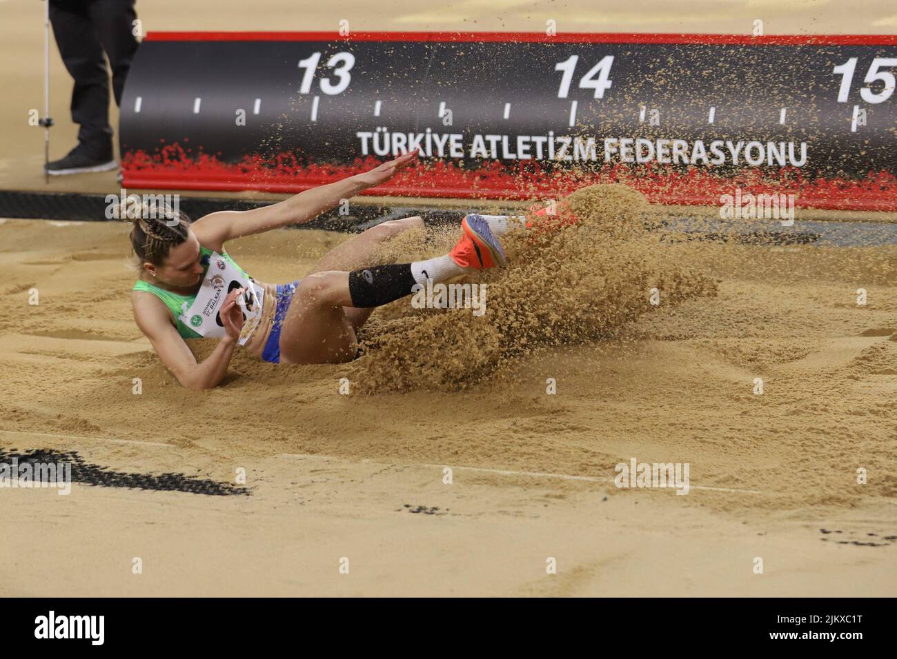 ISTANBUL, TURKEY - MARCH 05, 2022: Neja Filipic triple jumping during ...