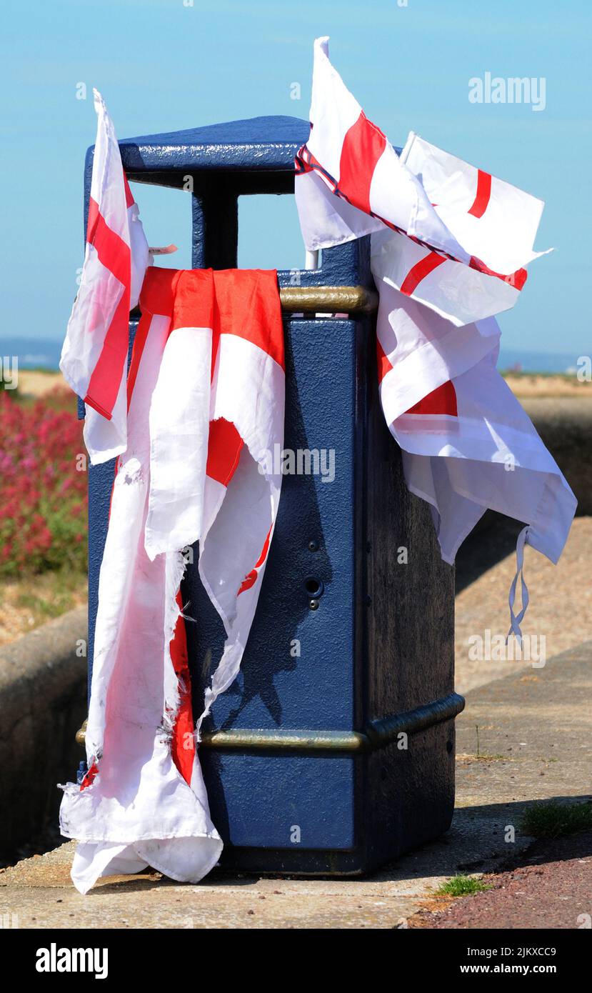 ENGLAND FLAGS FILL THE WASTE A PAPER BIN AT SOUTHSEA, HANTS AFTER ...