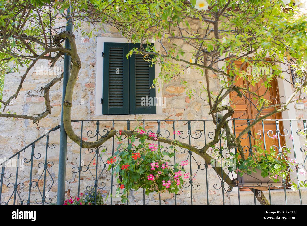 Brickstone old charming house with flowers and climbing plants in ...