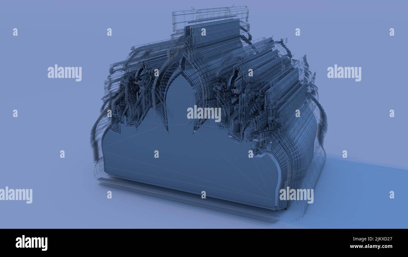 3D Illustration of architecture of a Masjid where Muslims offer ...