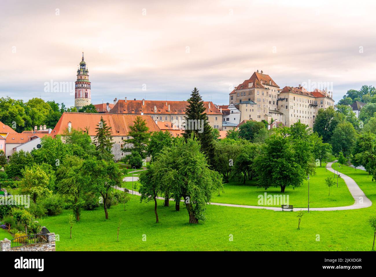 Deer Gardens and Cesky Krumlov Castle Stock Photo - Alamy