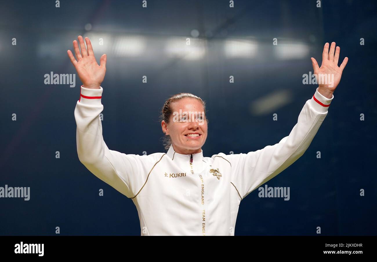 England's Sarah-Jane Perry poses with her bronze medal after finishing ...