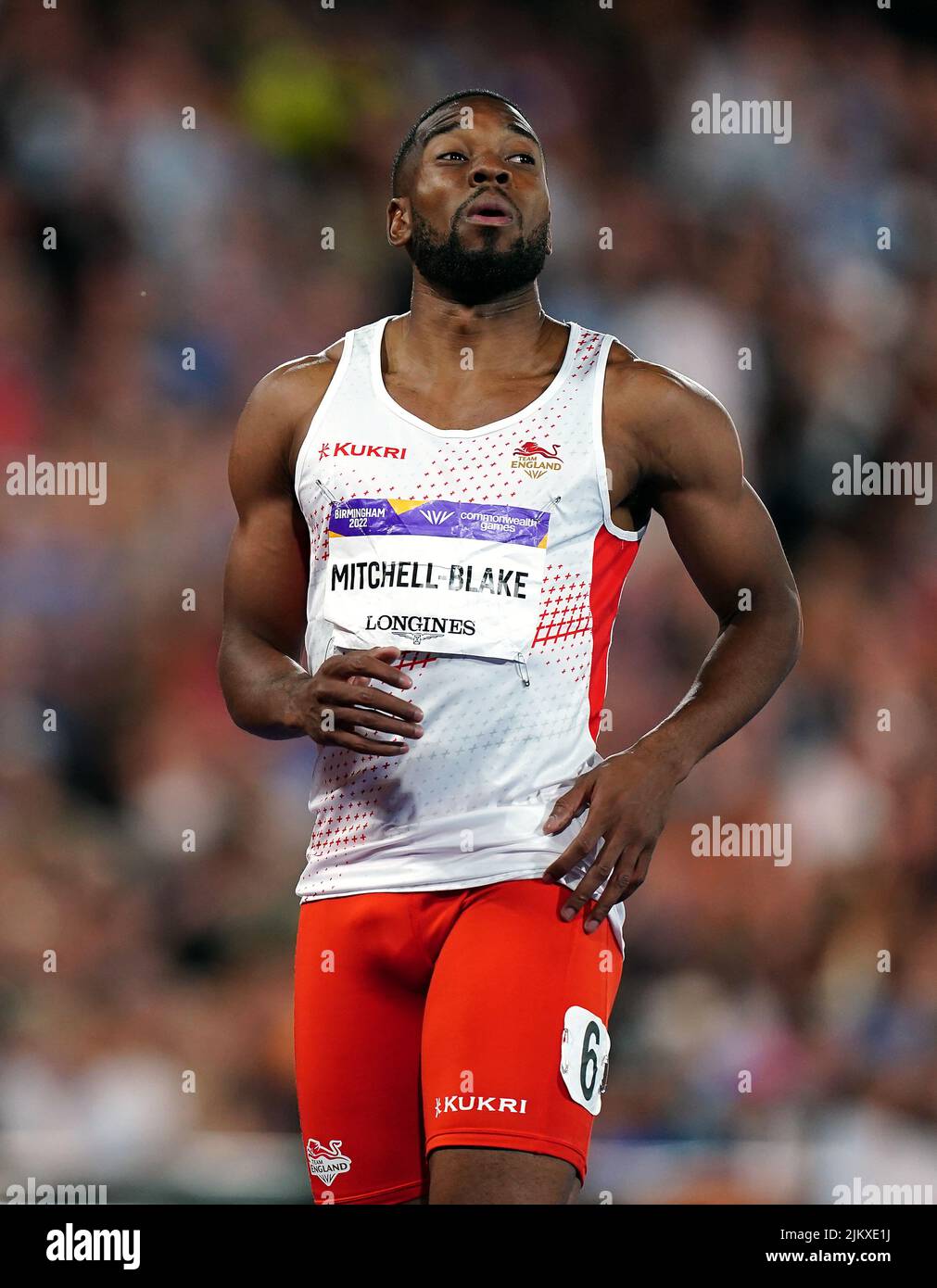 England’s Nethaneel Mitchell-Blake competes in the Men's 100m Final at ...