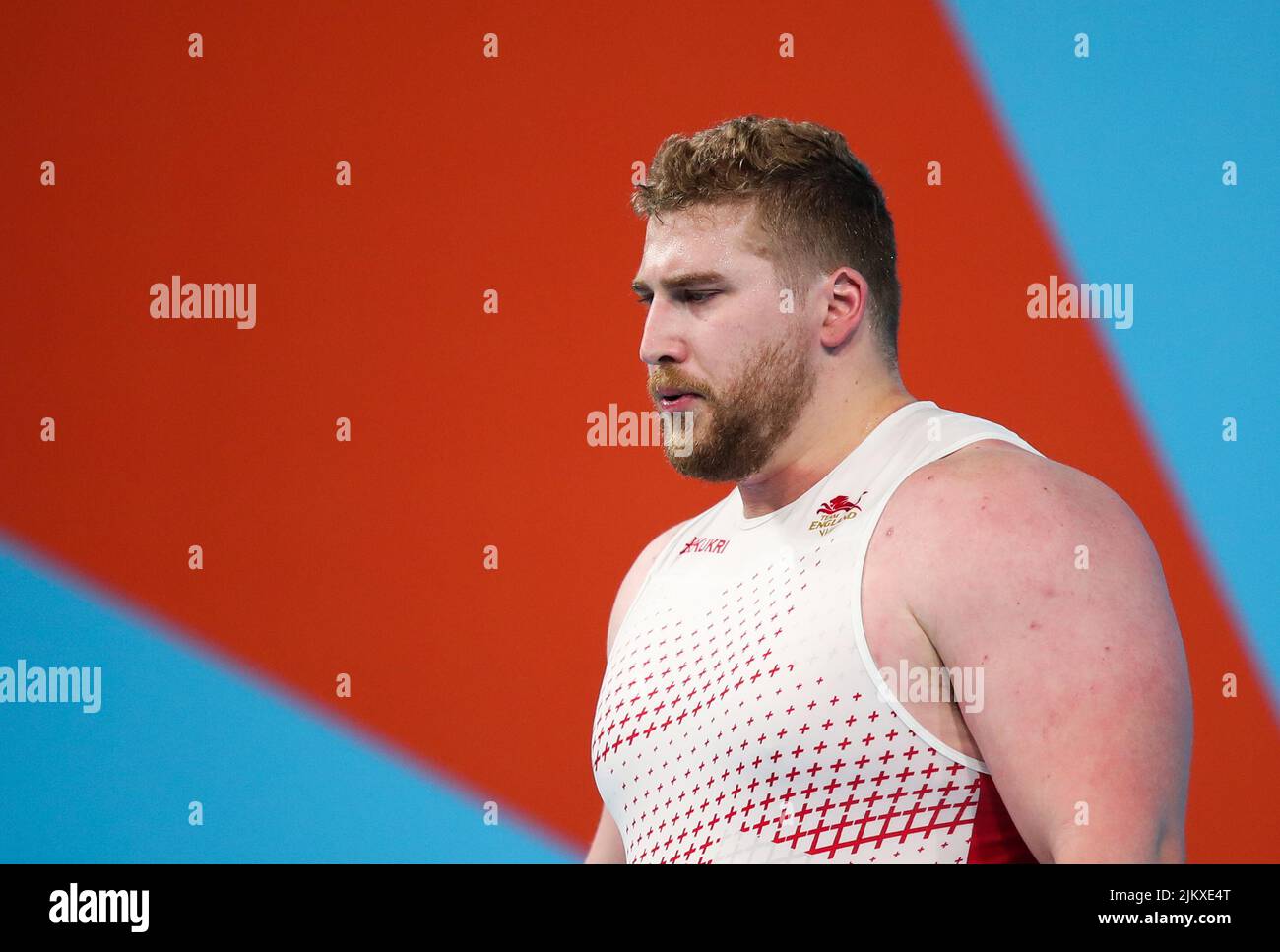 England's Gordon Shaw reacts during the Men’s 109kg + Final at The NEC ...
