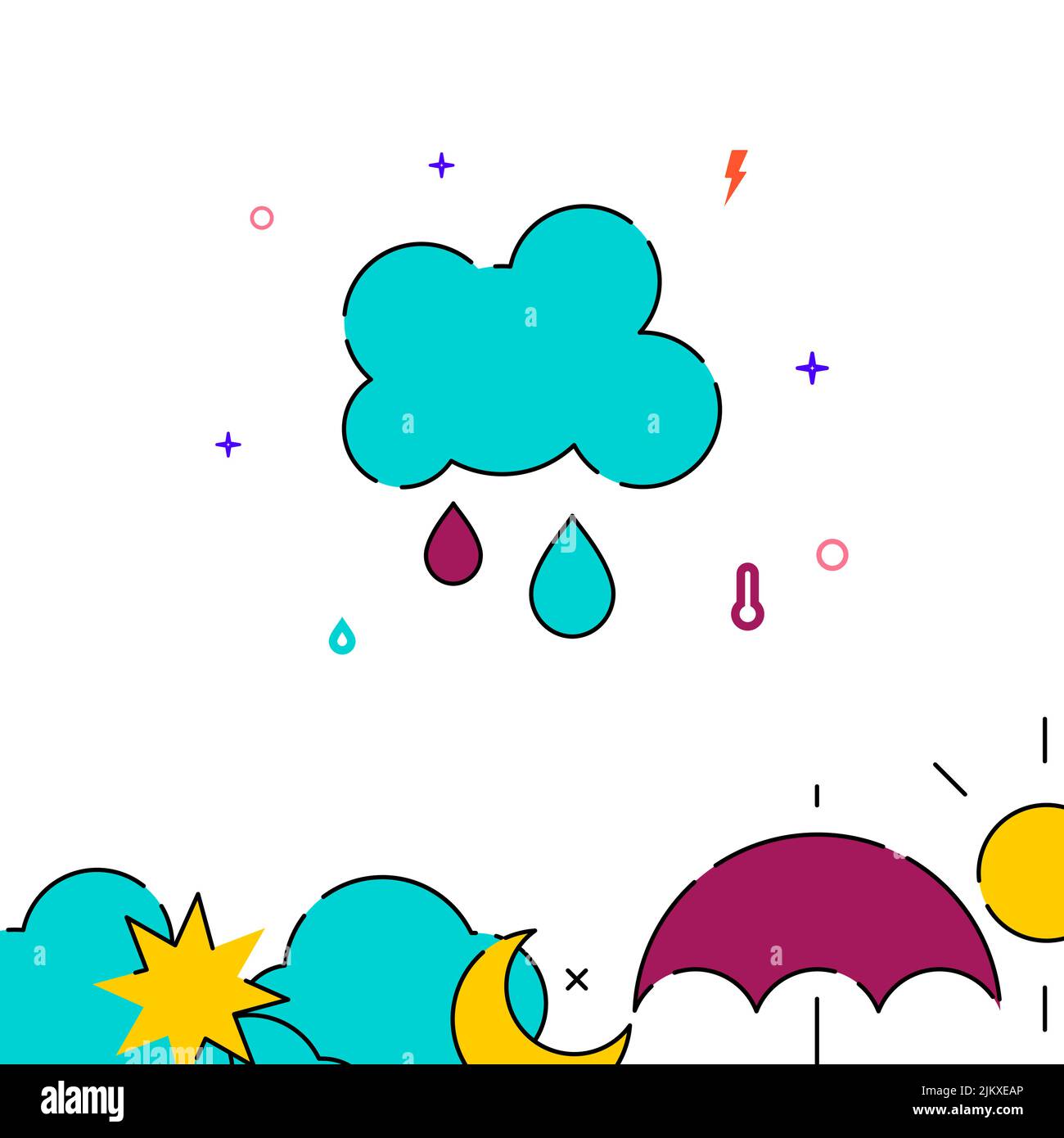 Rainy weather filled line vector icon, simple illustration, weather ...