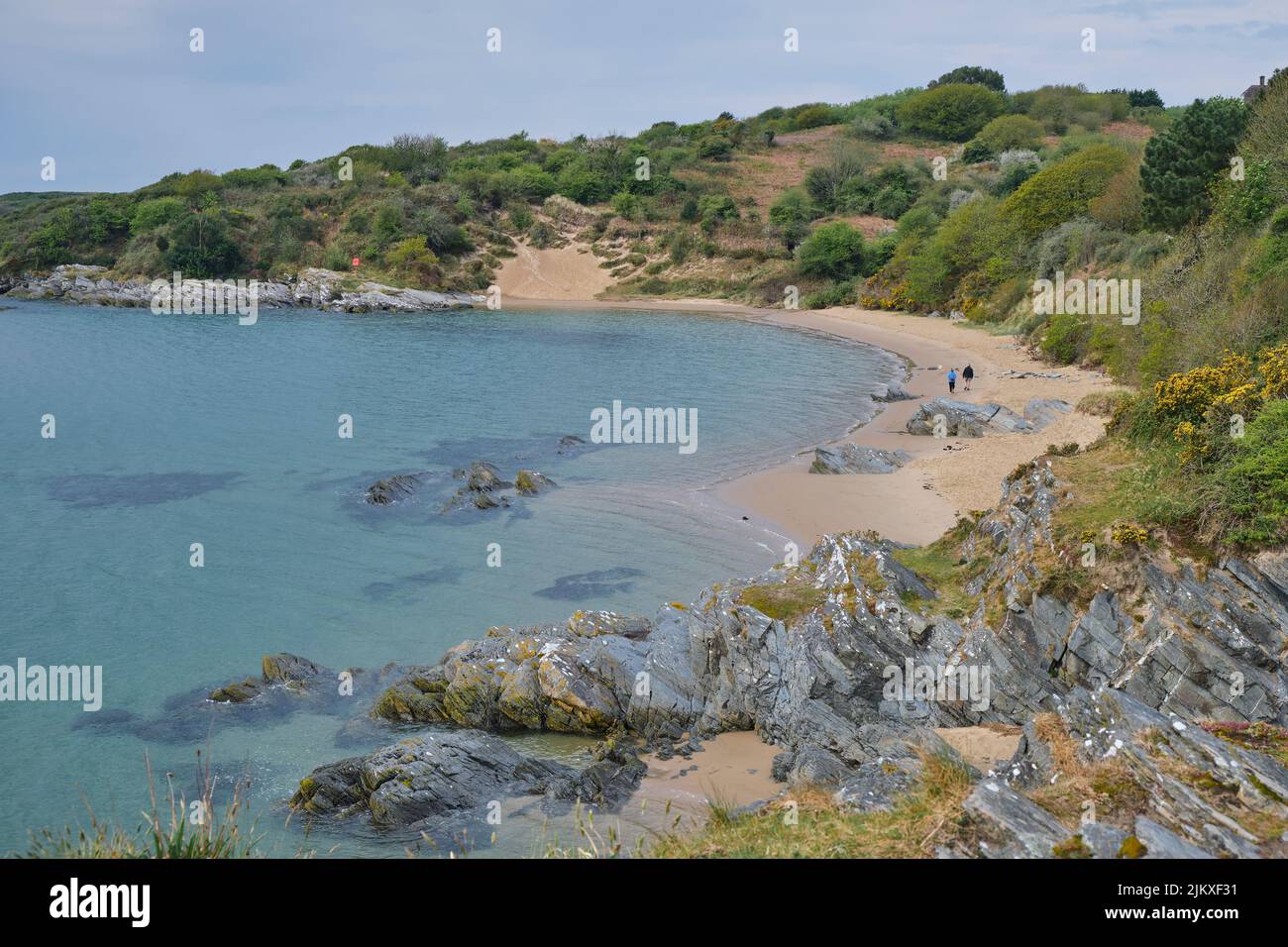 An aerial drone shot of the harbor Porthmadog and the crystal clear ...