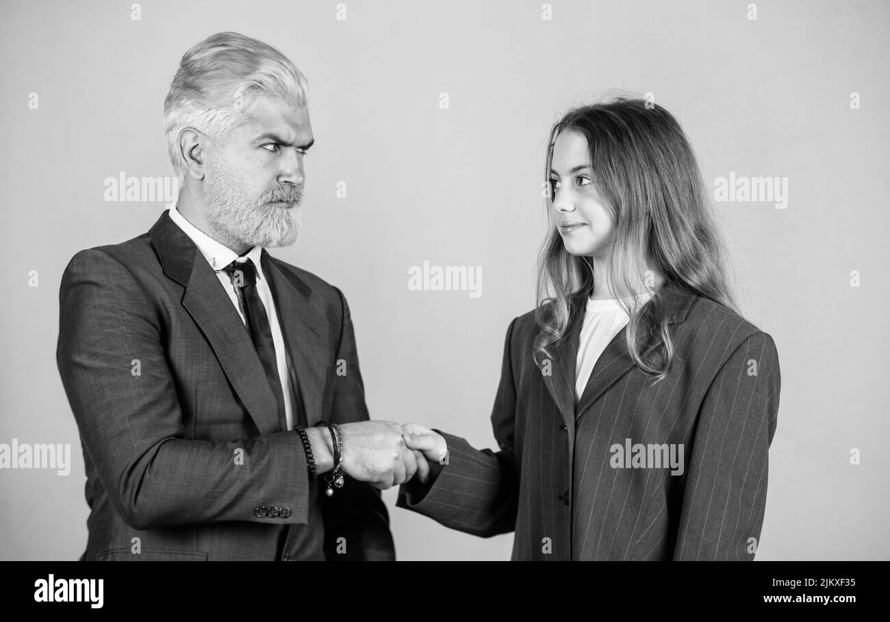 Future generation replaces. Startup business. Man and little girl ...