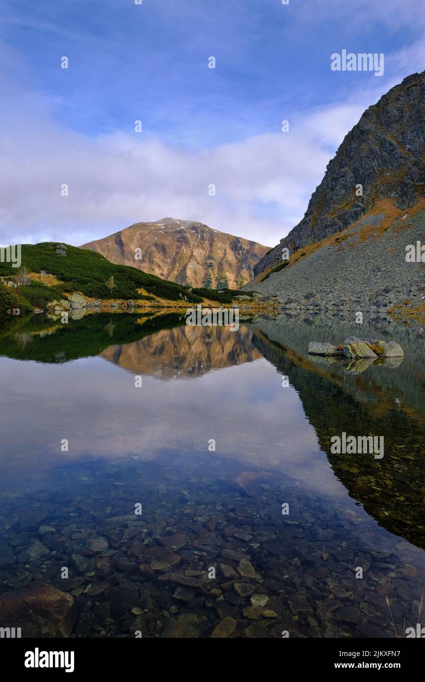 A beautiful shot of the valley of five ponds in the Tatra mountains in ...