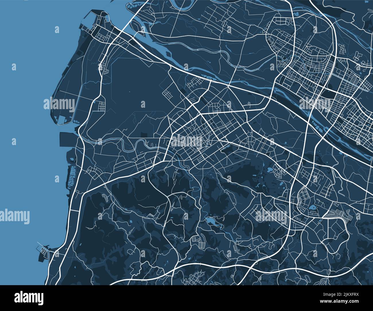 Detailed vector map poster of Hsinchu city administrative area. Blue ...