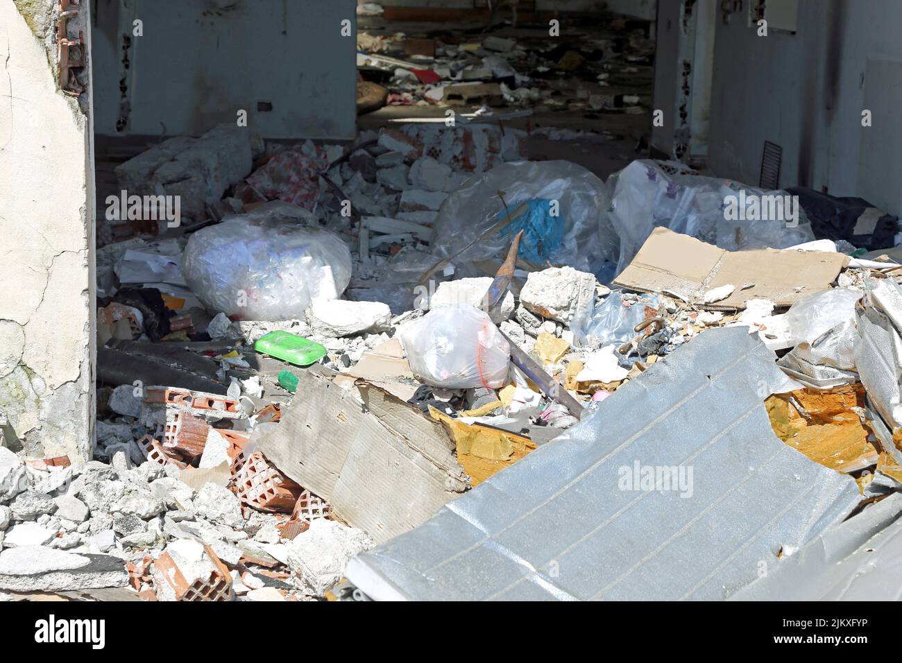 pile of debris of an abandoned building with many garbage Stock Photo ...