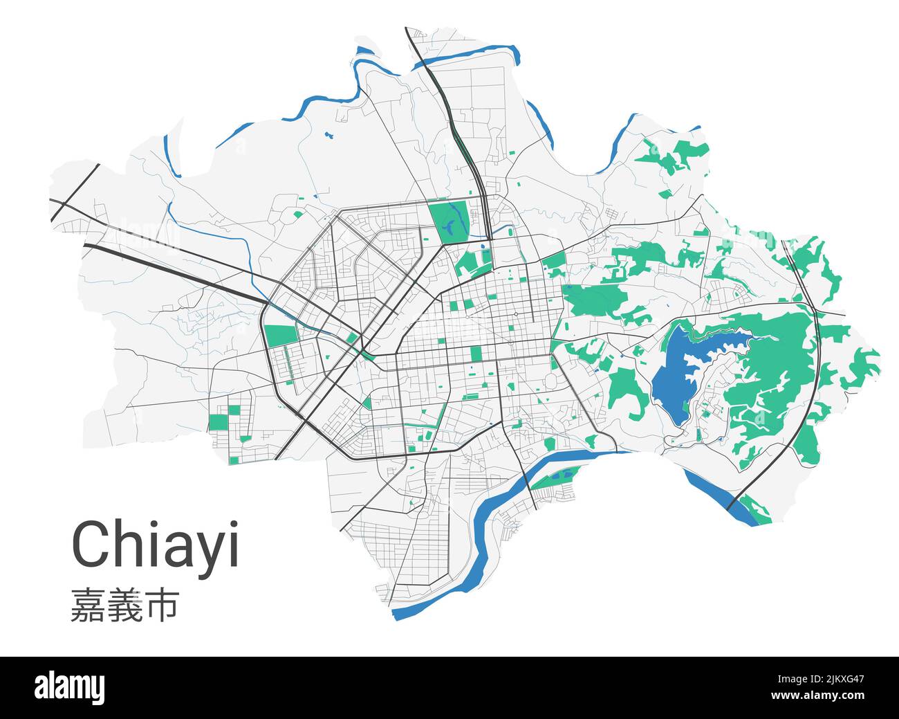 Chiayi vector map. Detailed map of Chiayi city administrative area ...
