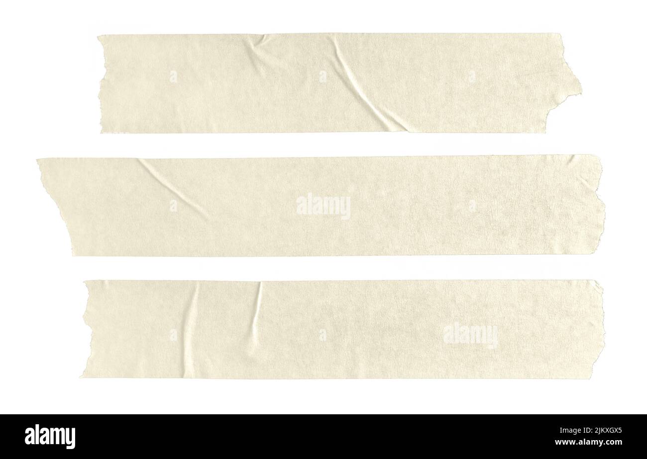 Set of three beige blank paper tape stickers isolated on white ...
