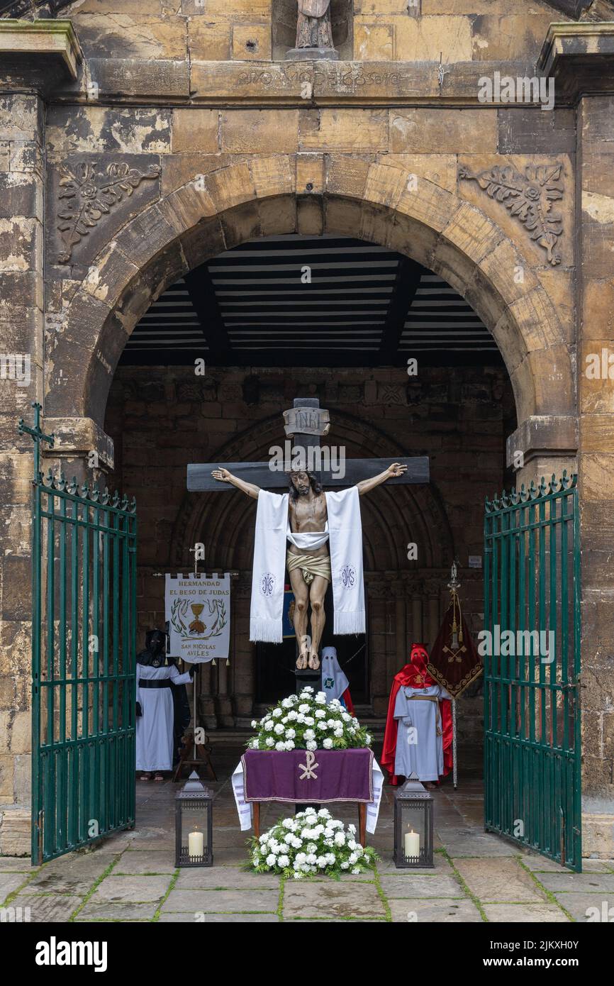 Aviles, Asturias, Spain, April 15, 2022. Holy Week procession in the ...