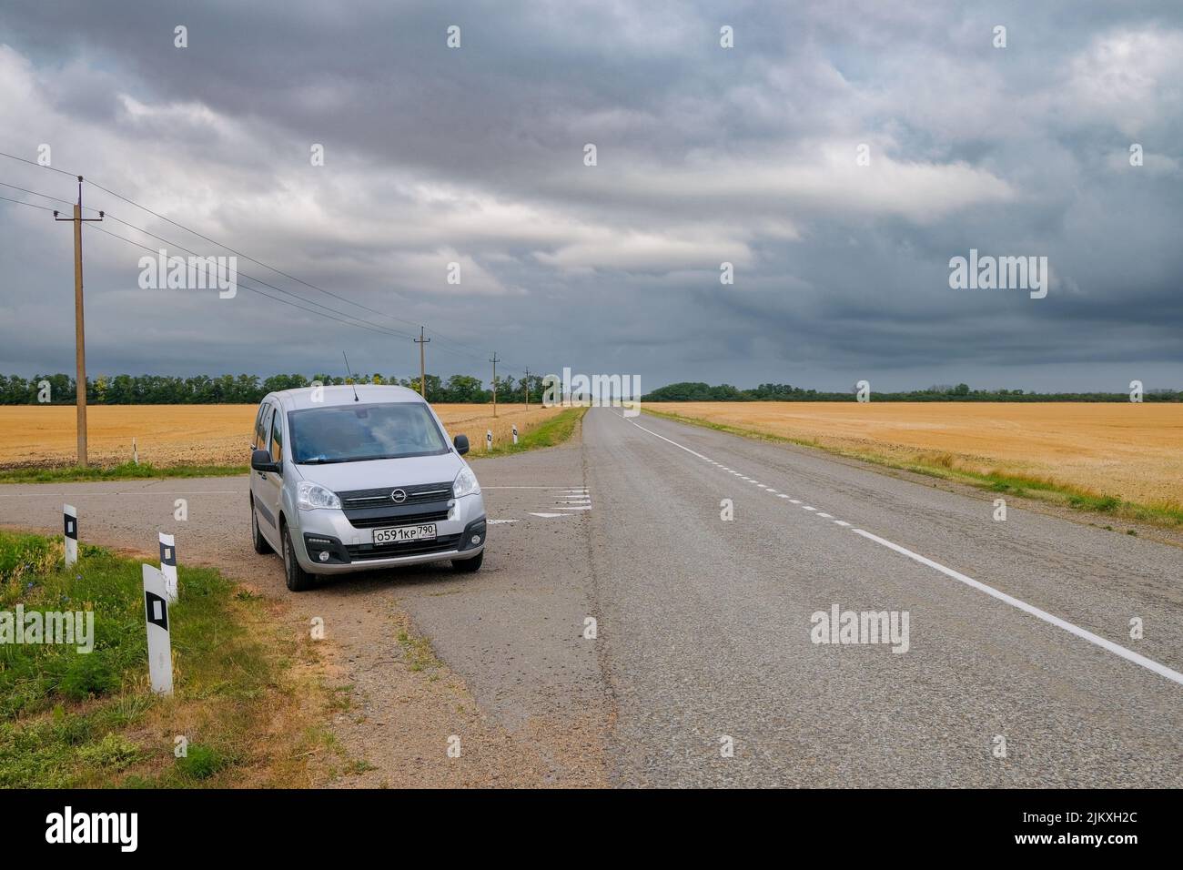 Krasnodar region. Russia. July 25, 2022. Silver compact minivan Opel ...