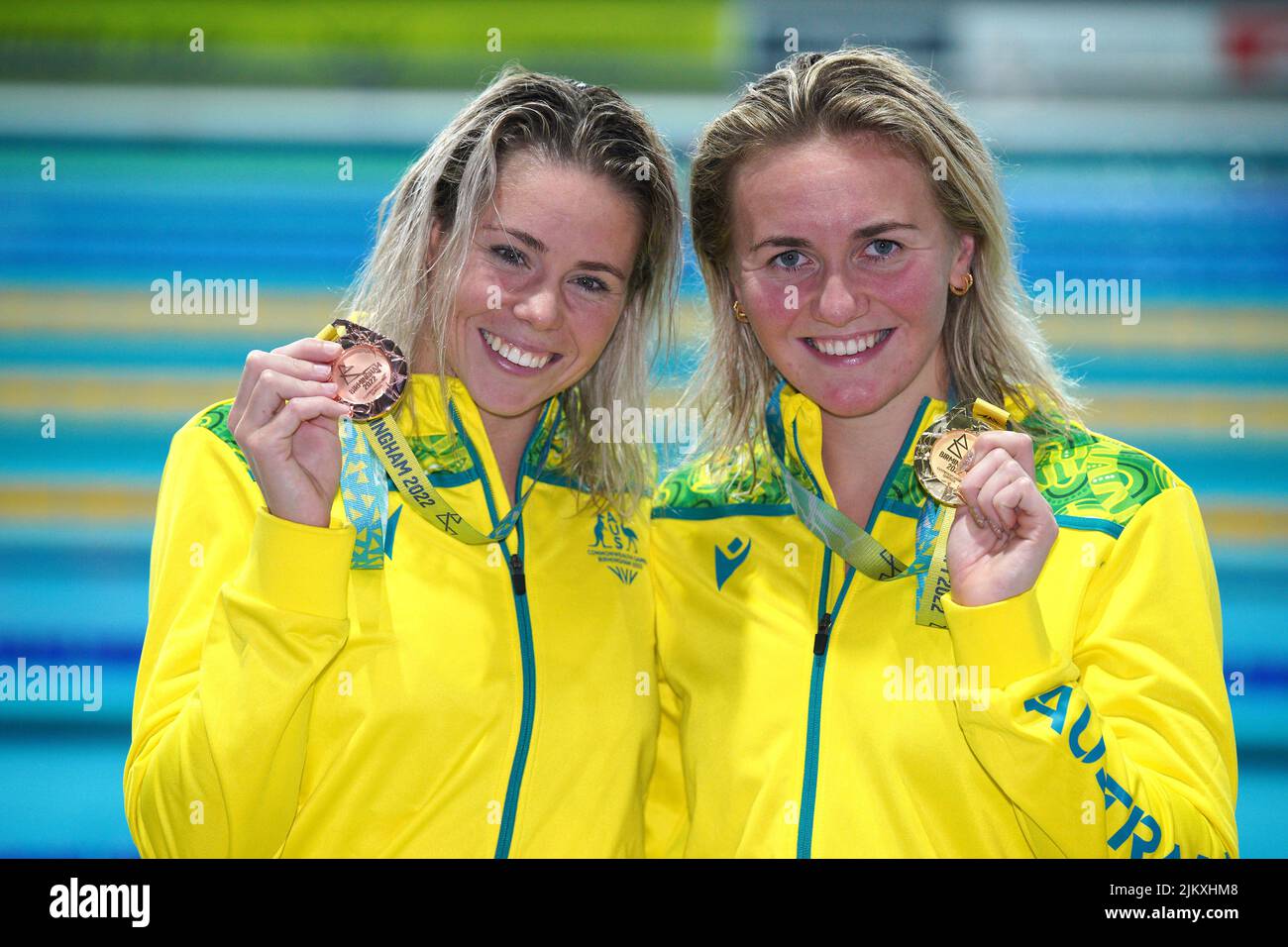 Australia's Ariarne Titmus (left) with the gold medal and Kiah Melverton with the bronze medal ...
