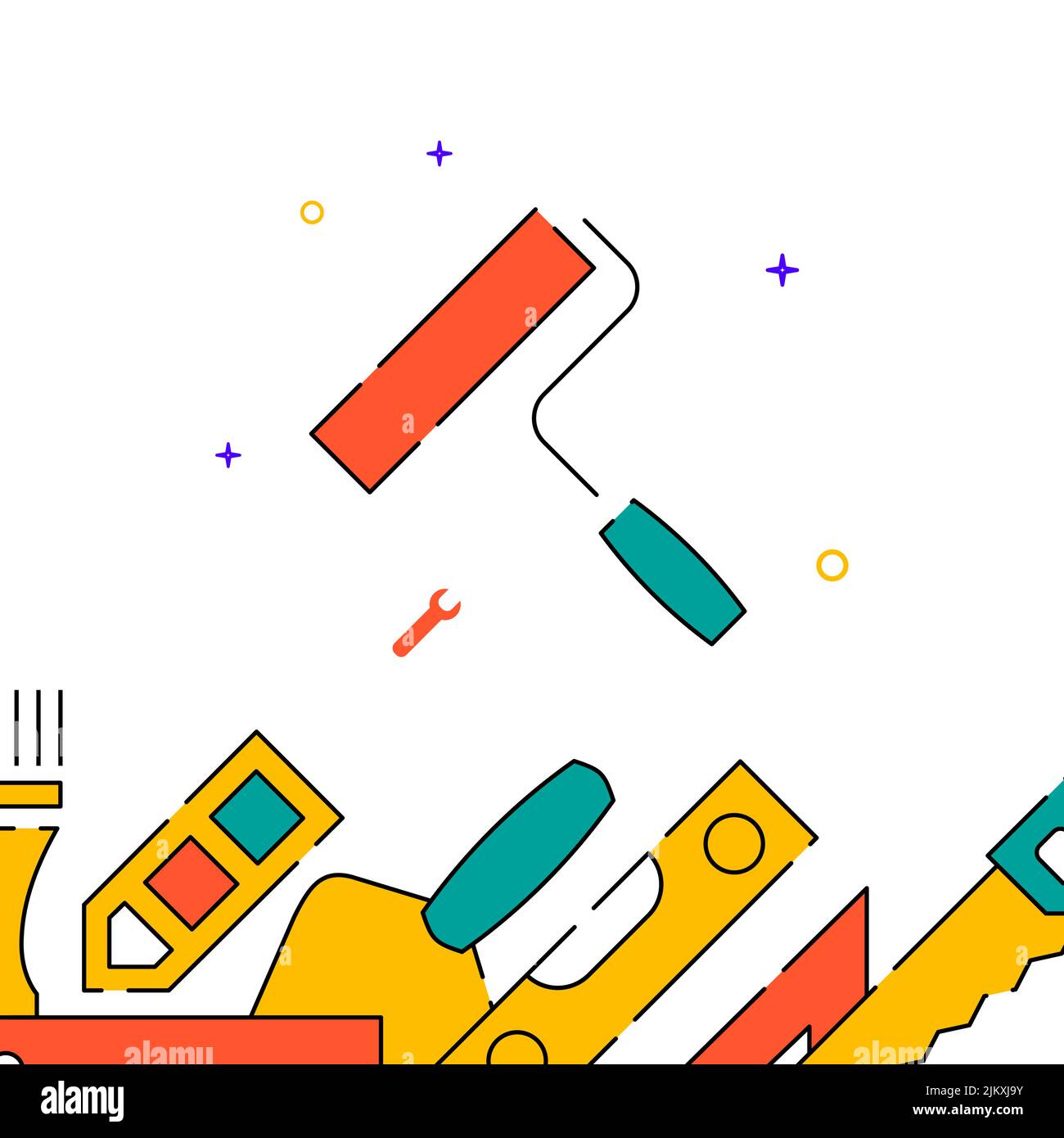 Paint roller work tool filled line vector icon, simple illustration ...