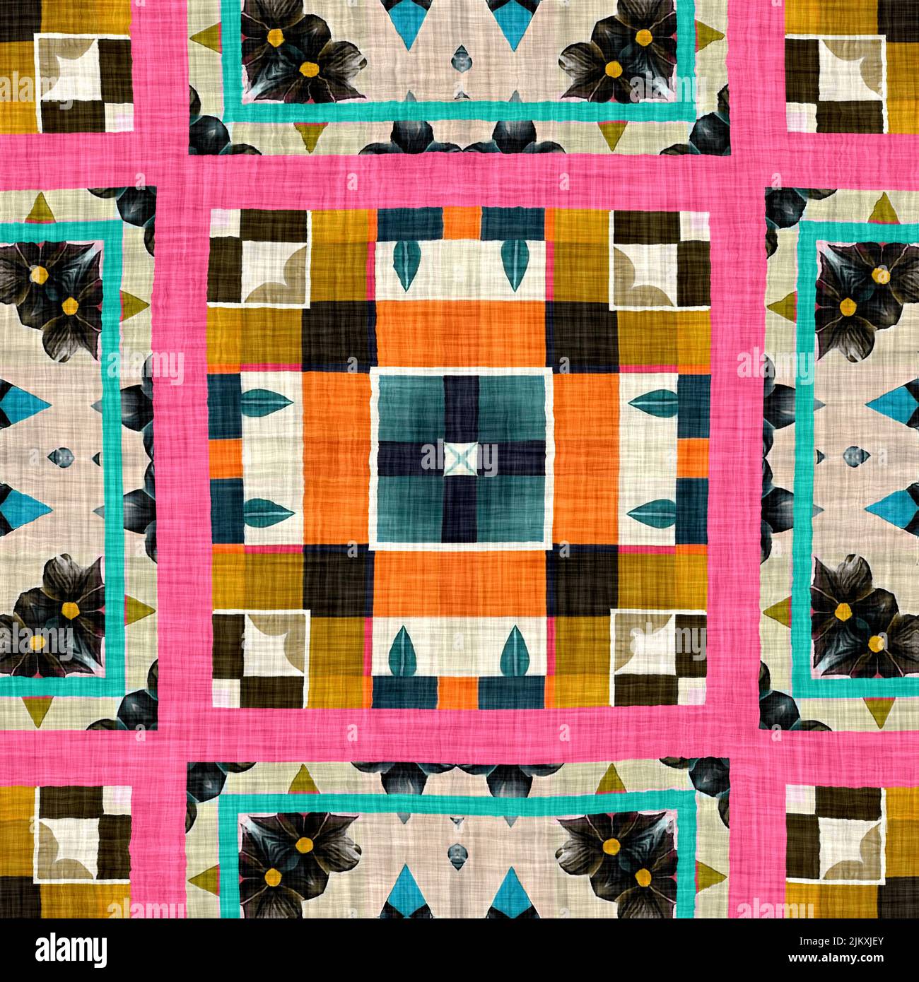 Kitsch pattern geometric retro design in seamless background. Trendy ...