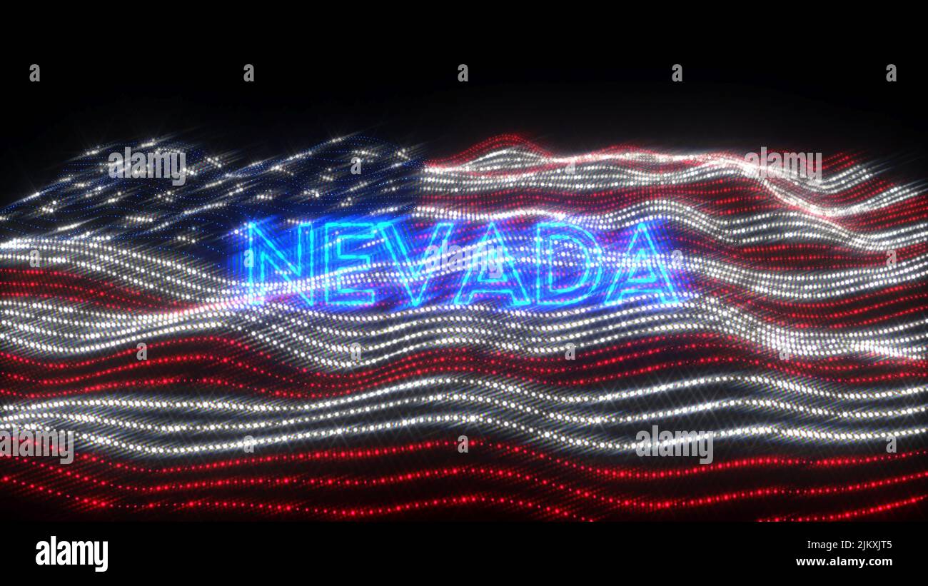 An illustration design of NEVADA state in neon letters with a dark ...