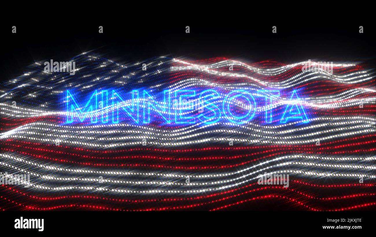 An illustration design of MINNESOTA state in neon letters with a dark ...