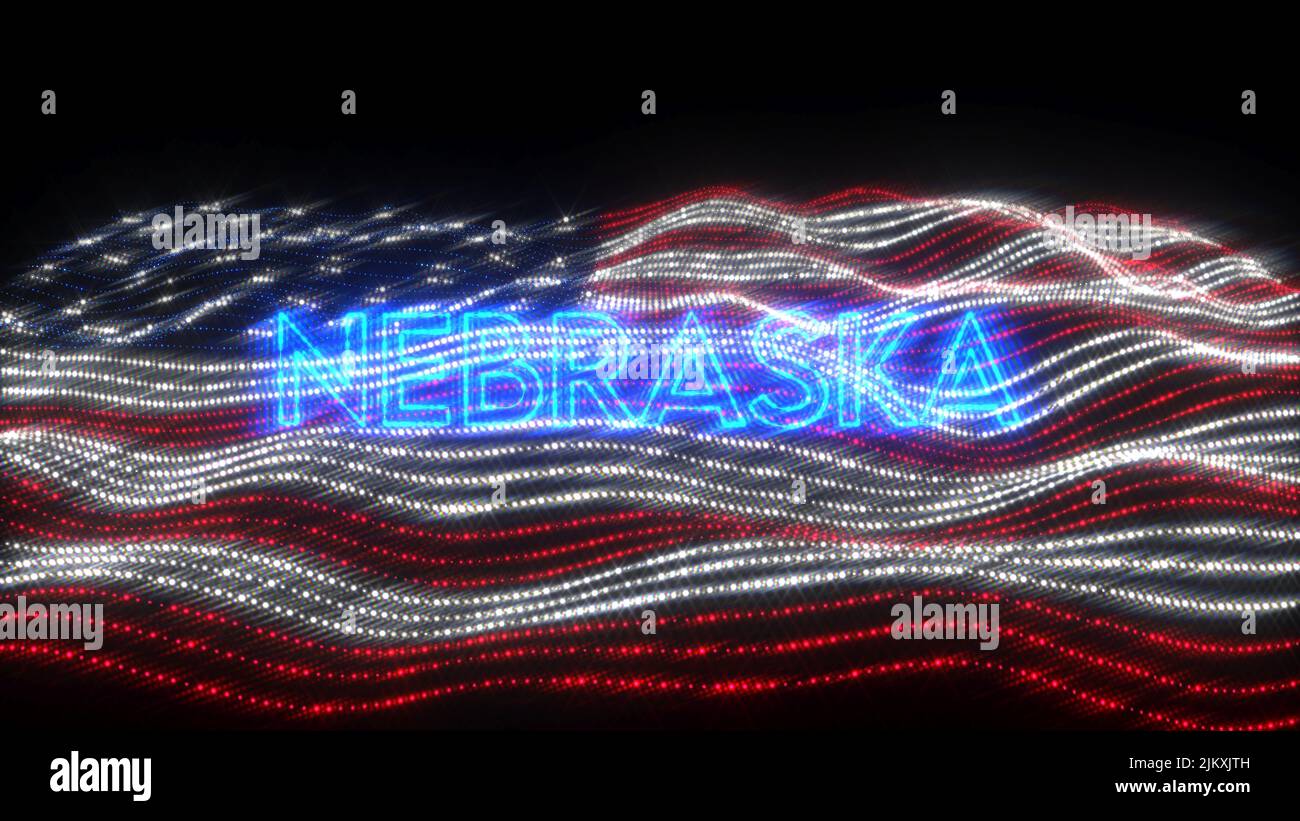 An illustration design of NEBRASKA state in neon letters with a dark ...
