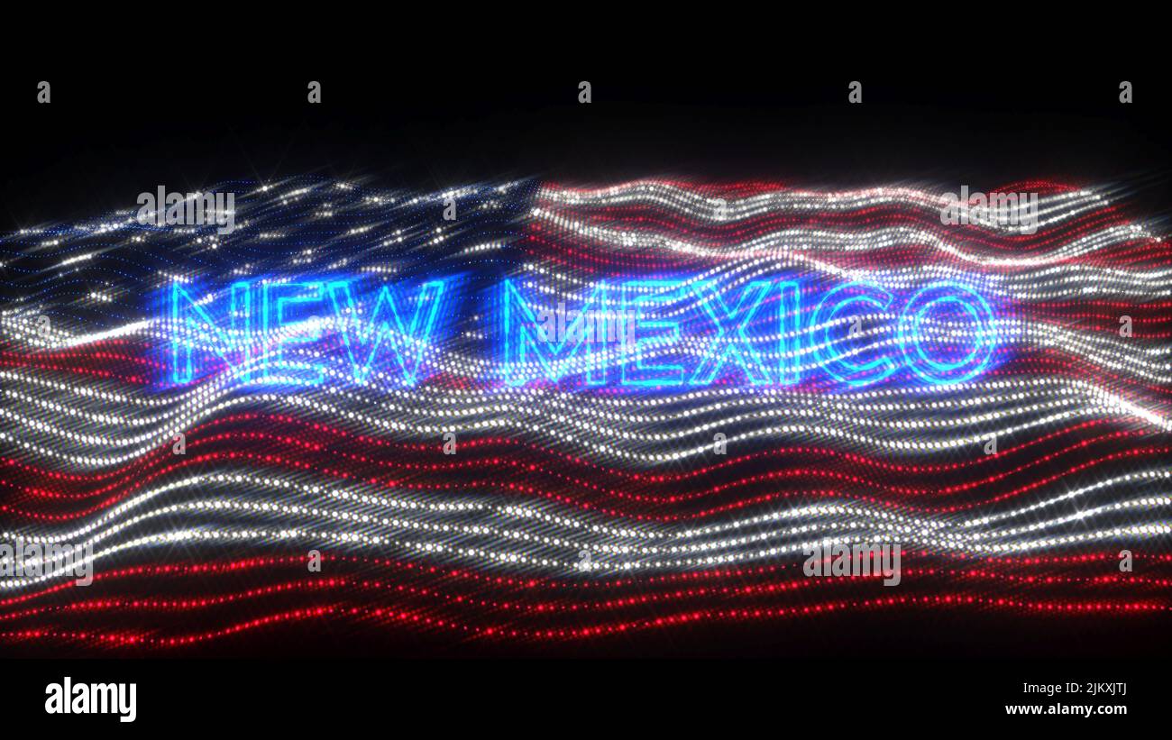 An illustration design of NEW MEXICO state in neon letters with a dark ...
