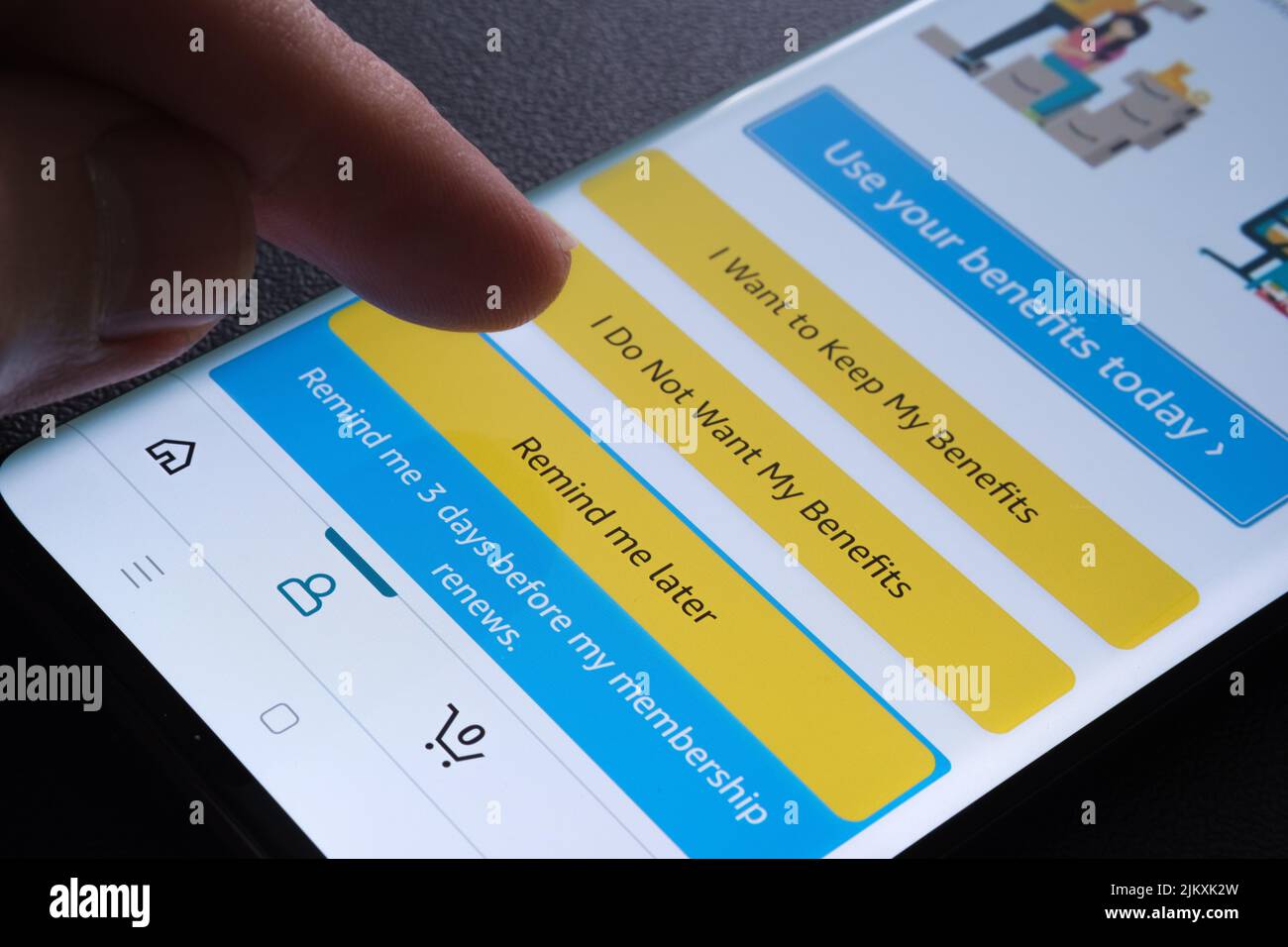 Amazon Prime cancellation screen. Smartphone screen with plenty of ...