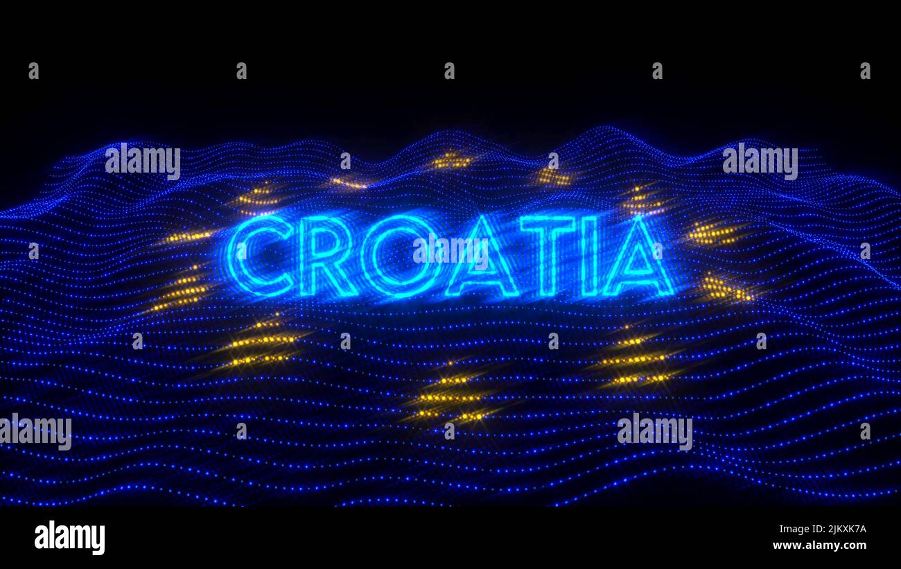 A 3d rendering of a Croatia as a European Union country written in neon ...