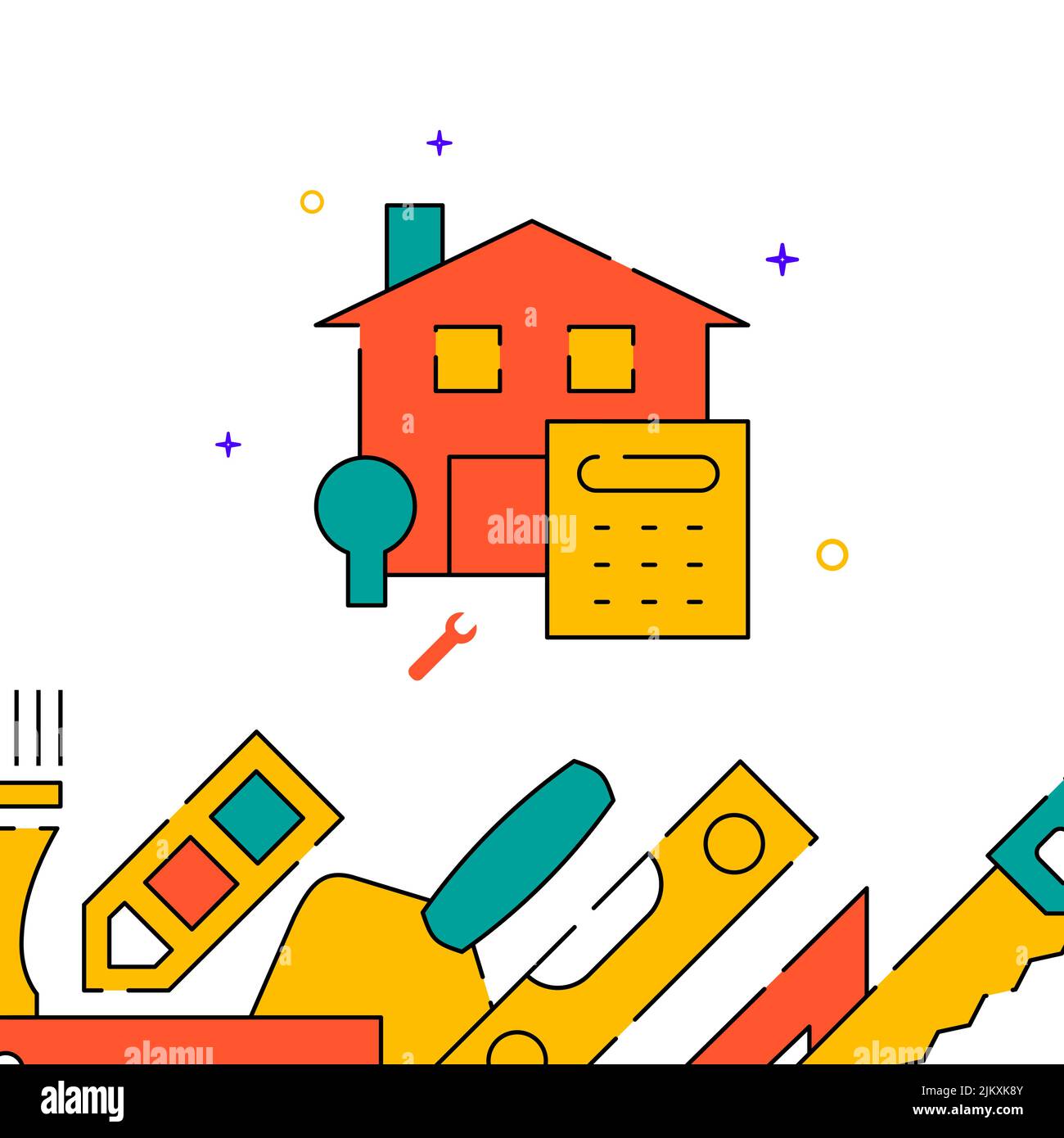 Turnkey house, construction estimate filled line vector icon, simple ...