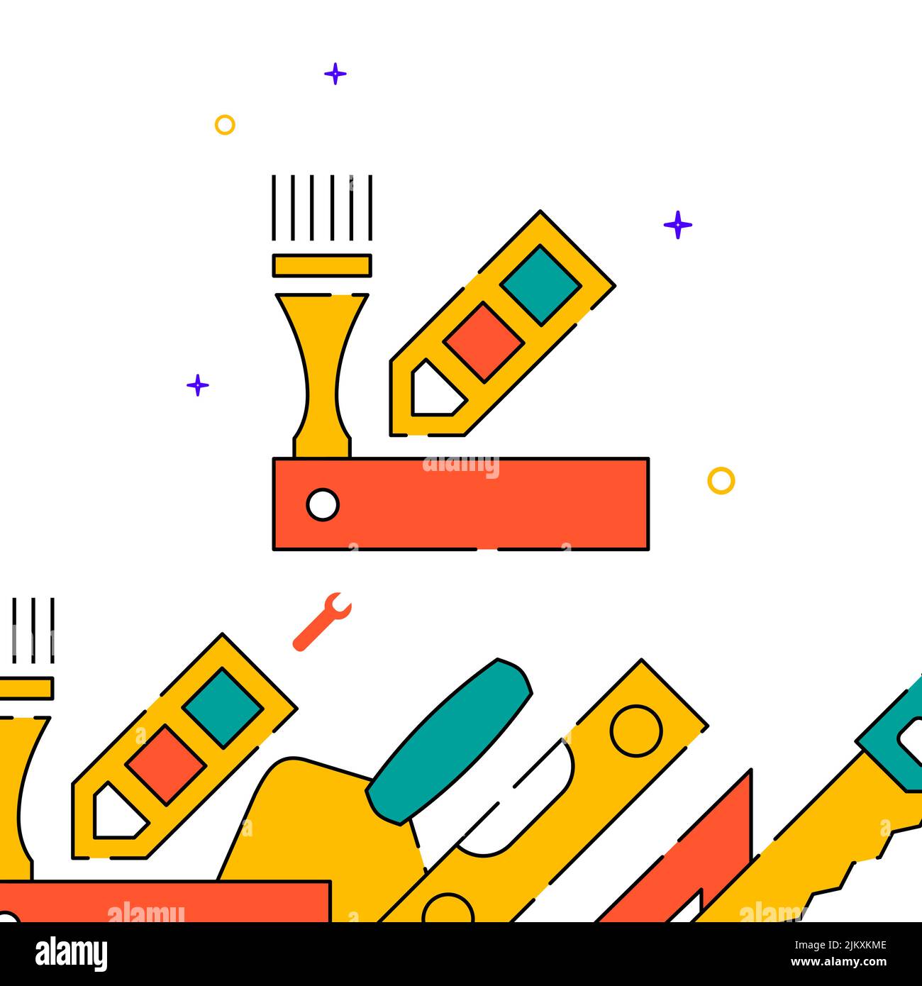 Brush, color fan work tool filled line vector icon, simple illustration ...