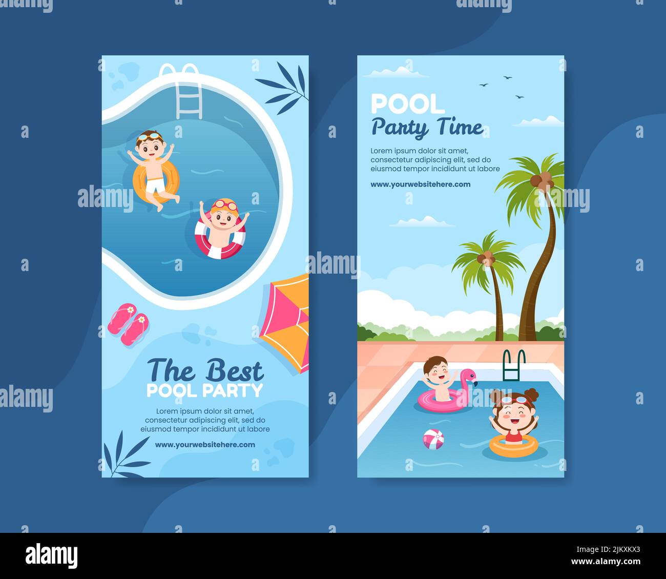 Summer Pool Party Vertical Banner Template Cartoon Background Vector ...
