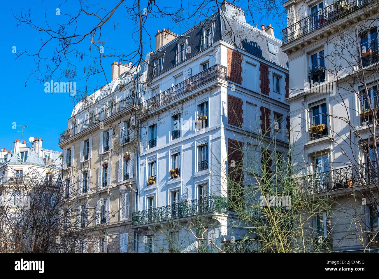 Paris, typical facade and windows, beautiful building, with old zinc ...