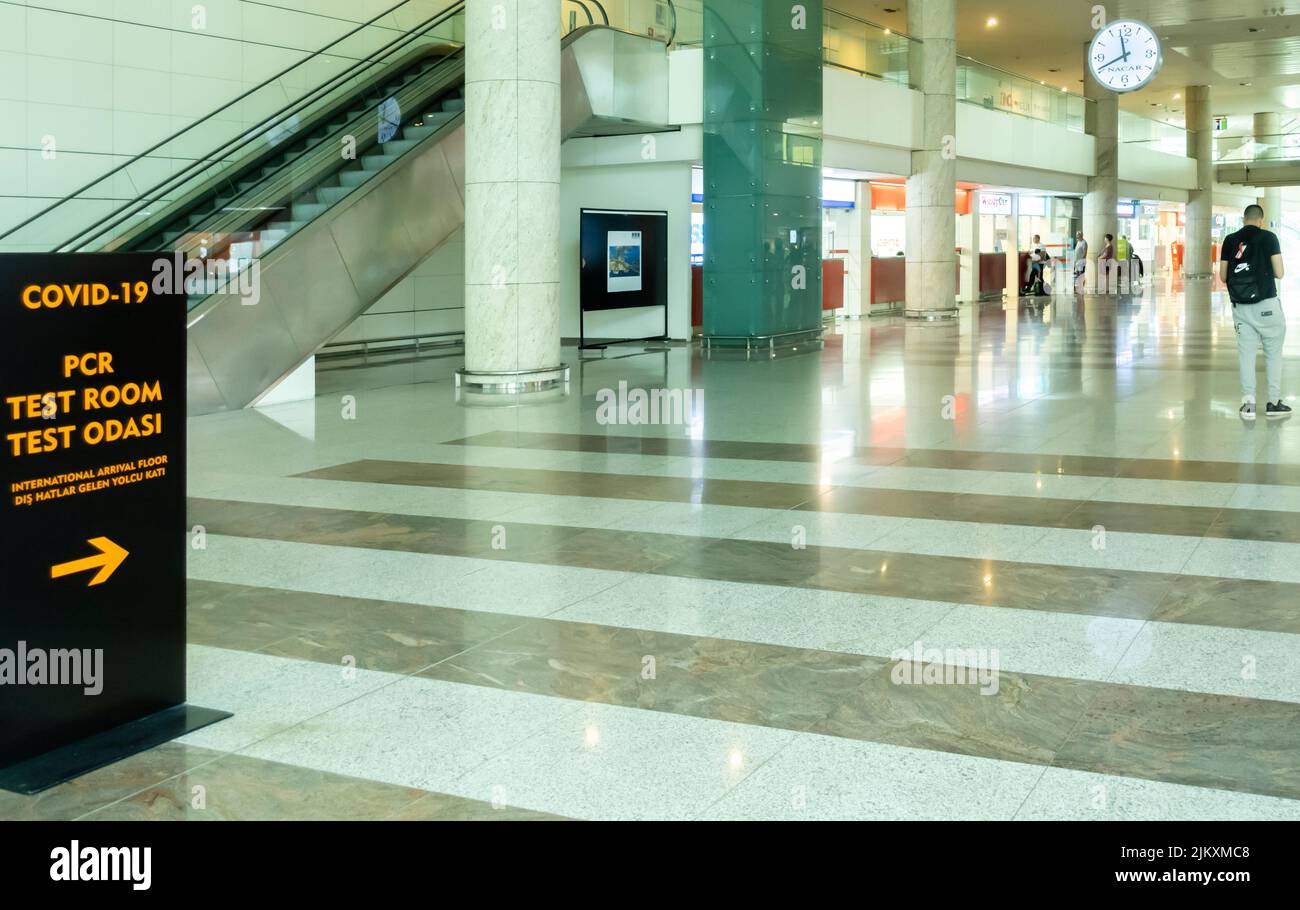 COVID-19 testing test room direction sign in Ankara Esenboga Airport ...