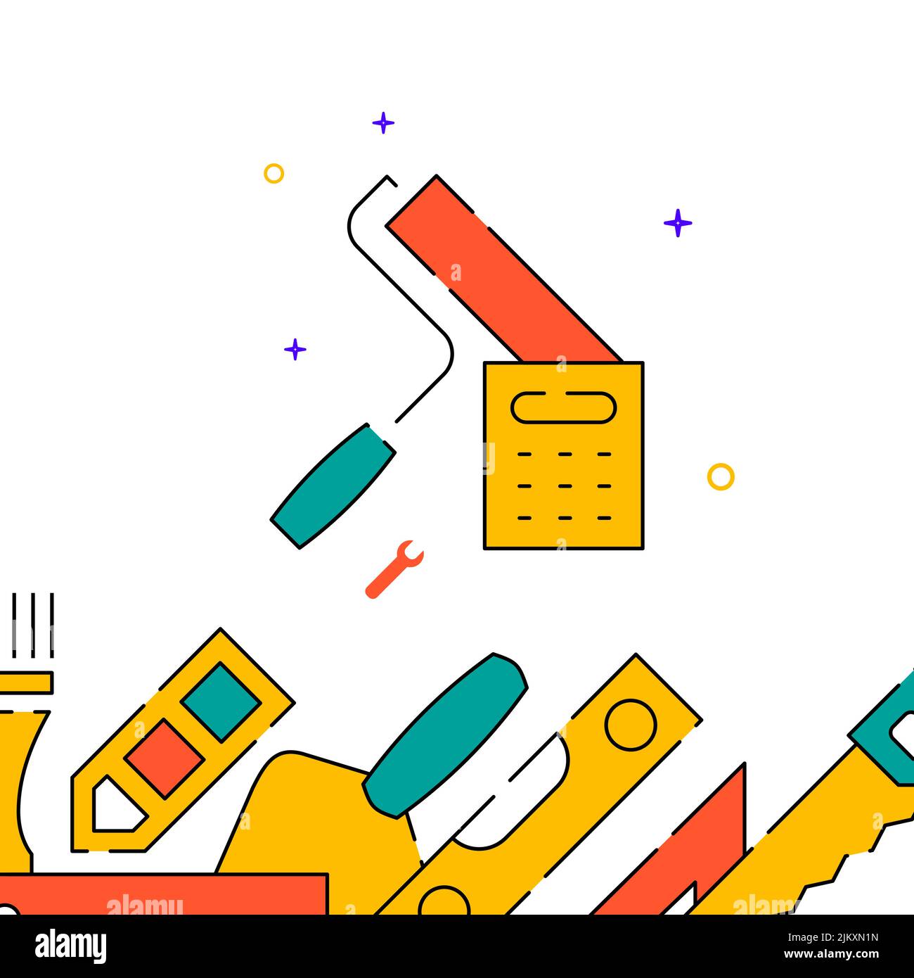 Painting estimate, paint roller and calculator filled line vector icon ...