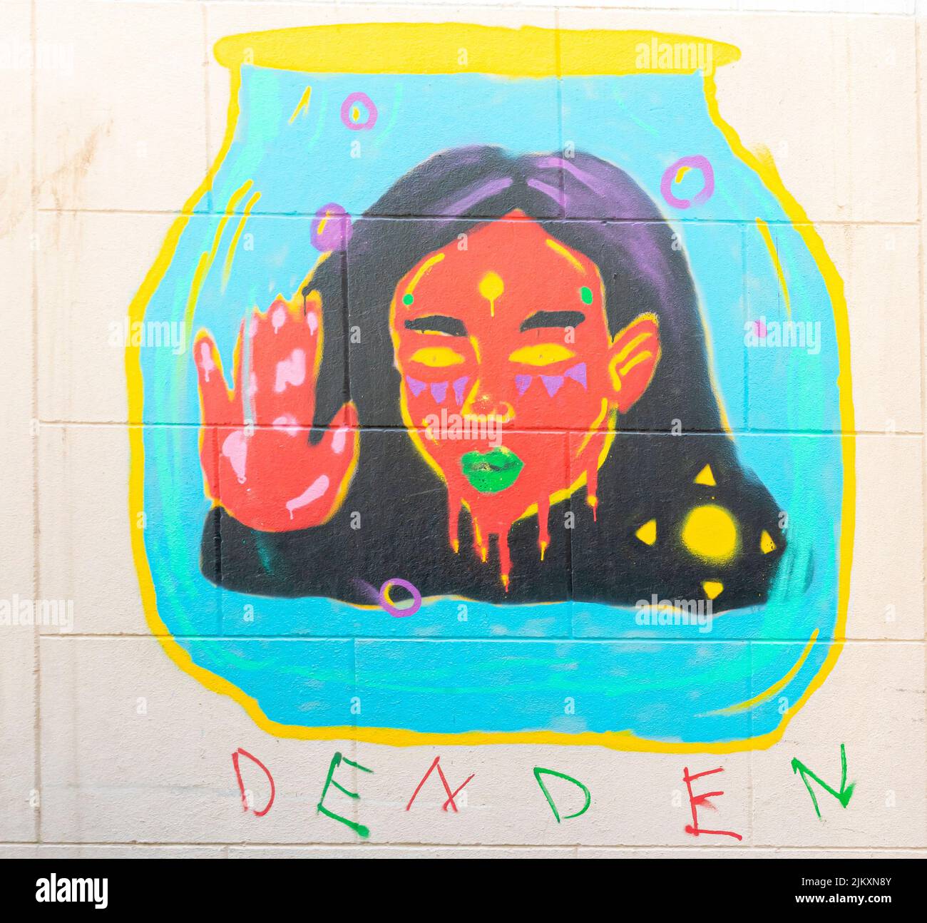 Mural by Denden depicting a creepy girl. Street art, murals in Kadiköy ...